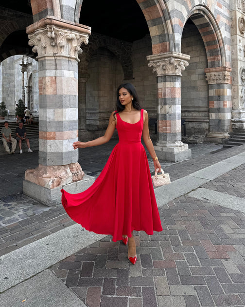 The Scarlett Midi Dress in Classic Red – LA RIVIERA STORE